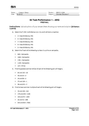 01 Activity 1 - Assignments - Perform the following items. (2 items x ...