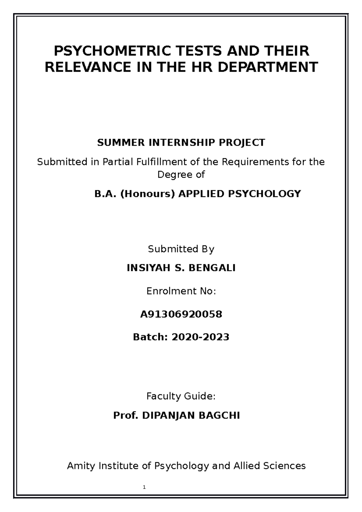 psychometric tests and its relevance in HR - PSYCHOMETRIC TESTS AND ...
