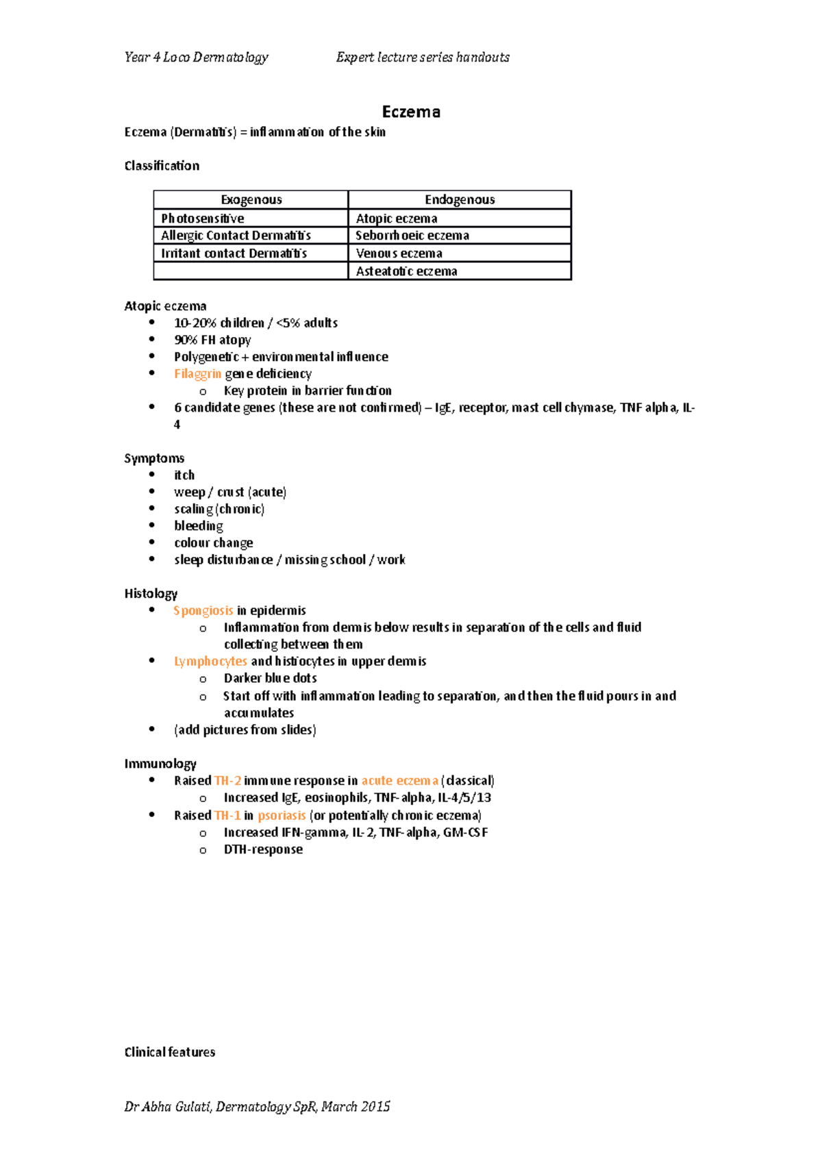 1 - Eczema - Eczema Eczema (Dermatitis) = inflammation of the skin ...