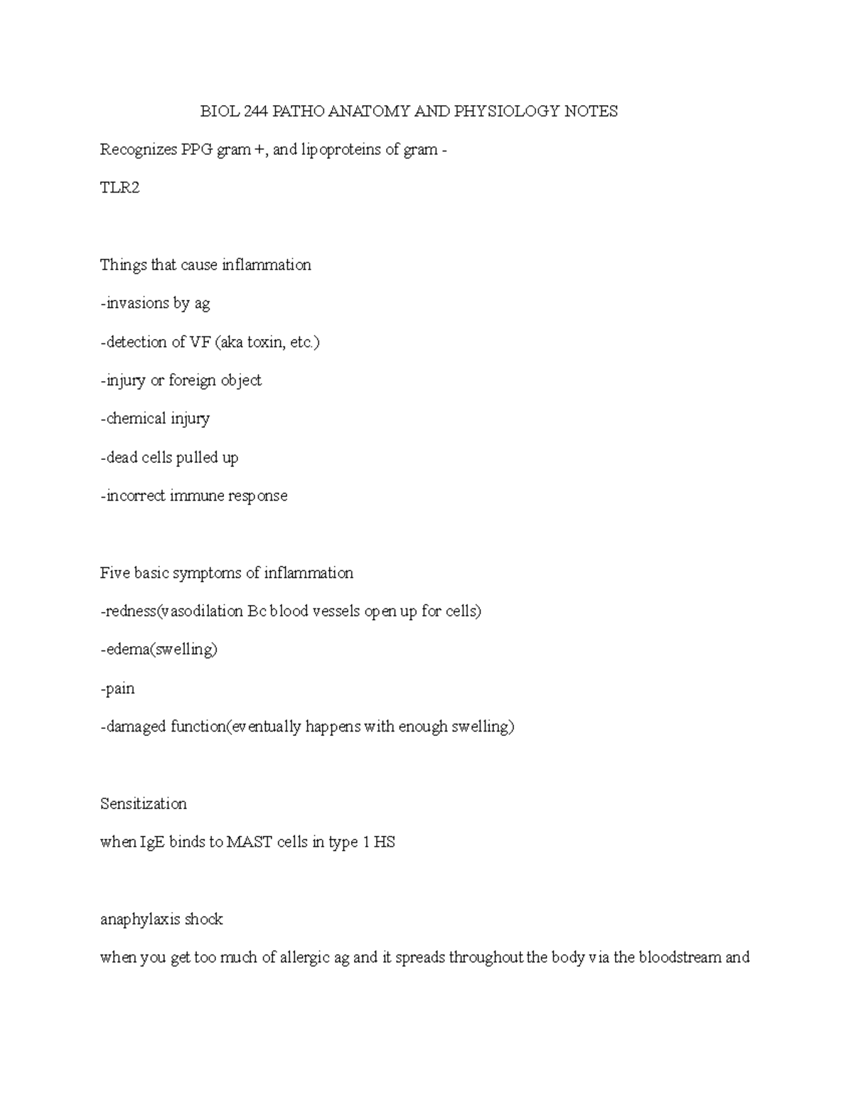 BIOL 244 Patho Anatomy AND Physiology Notes - BIOL 244 PATHO ANATOMY ...