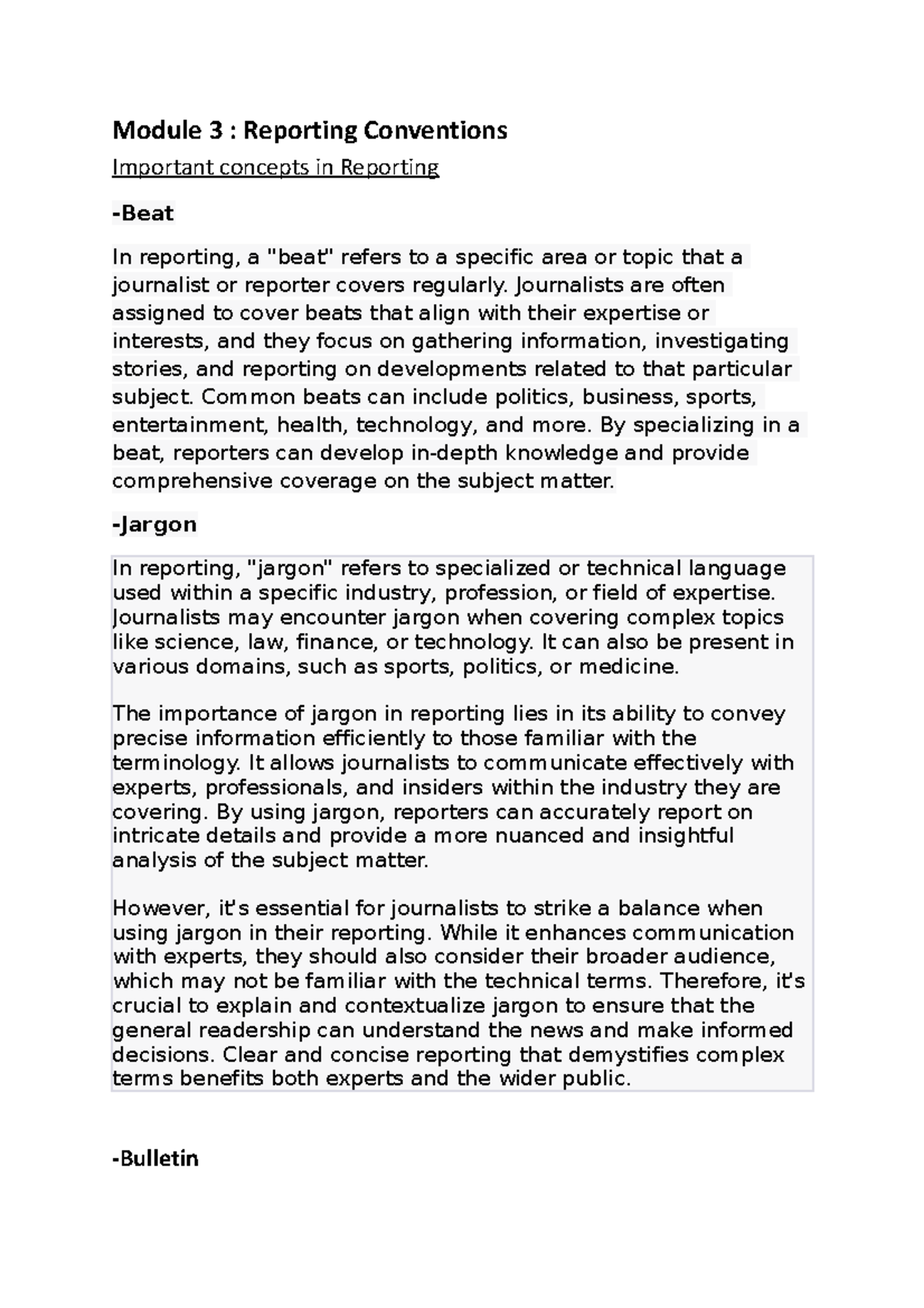 Media Studies Module 3 Notes - Module 3 : Reporting Conventions ...