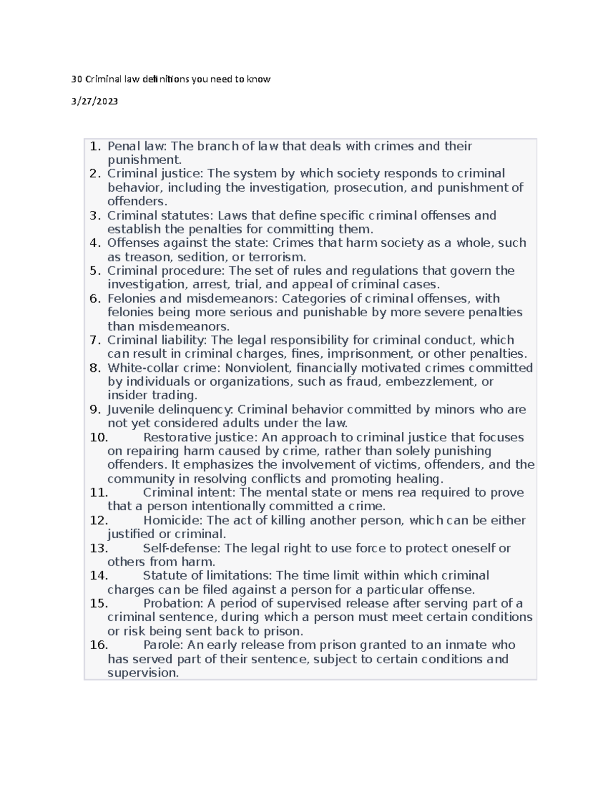 30 Criminal law definitions you need to know - Criminal justice: The ...