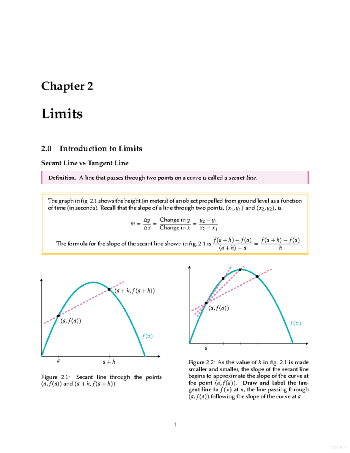 2.0 - Intro to Limits - .... - Chapter 2 Limits 2 Introduction to Limits Secant Line vs Tangent ...