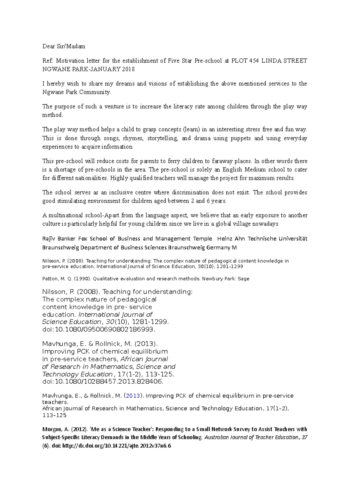 Five star letter - GVJHV - Dear Sir/Madam Ref: Motivation letter for ...