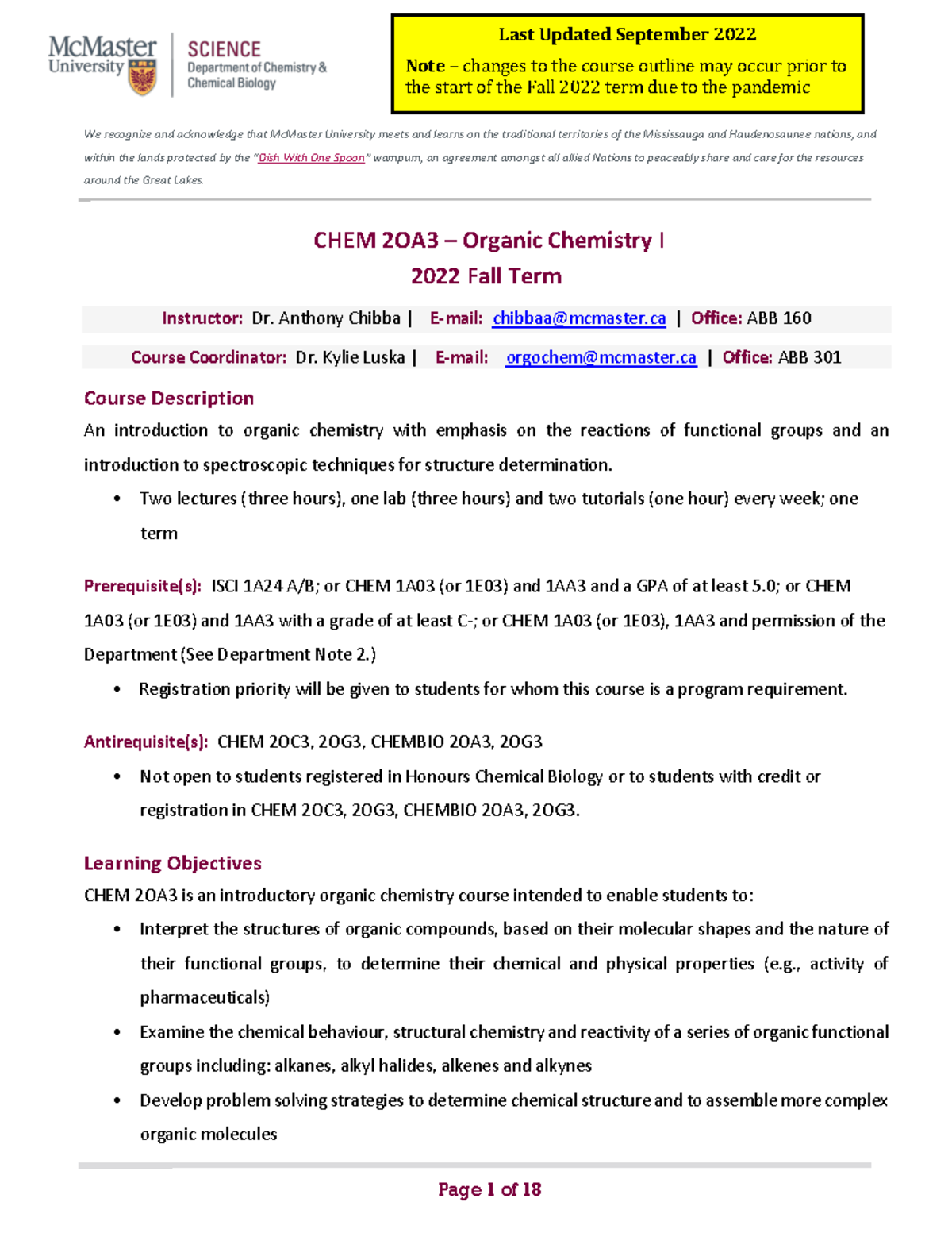 2OA3 Course Outline Fall 2022 - We recognize and acknowledge that ...