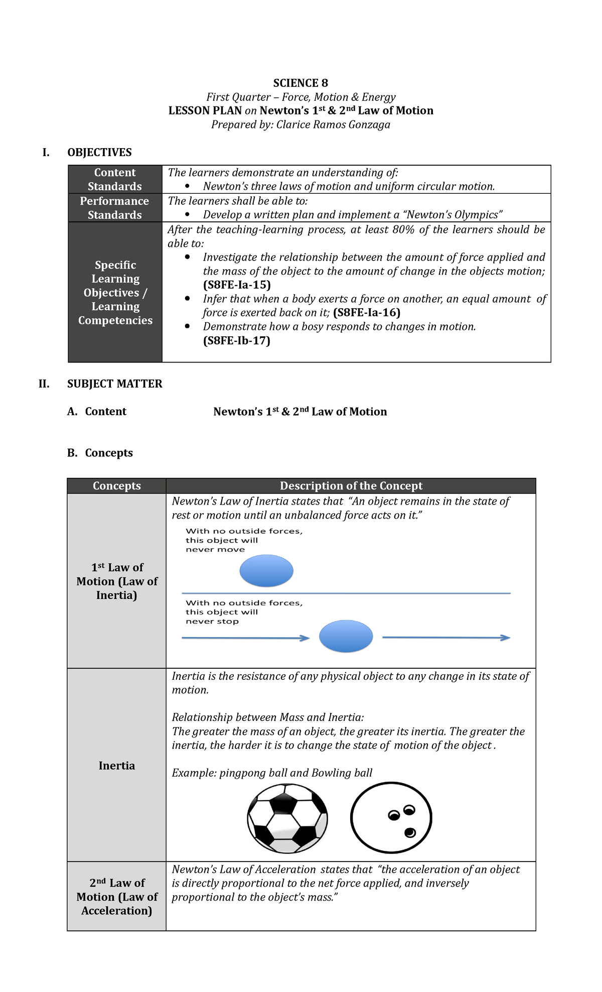 Laws-of-motion - Lester notess - SCIENCE 8 First Quarter – Force ...