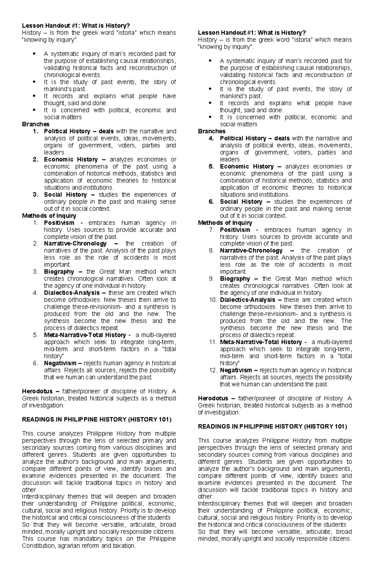 Lesson Handout What is History - Copy - Lesson Handout #1: What is ...