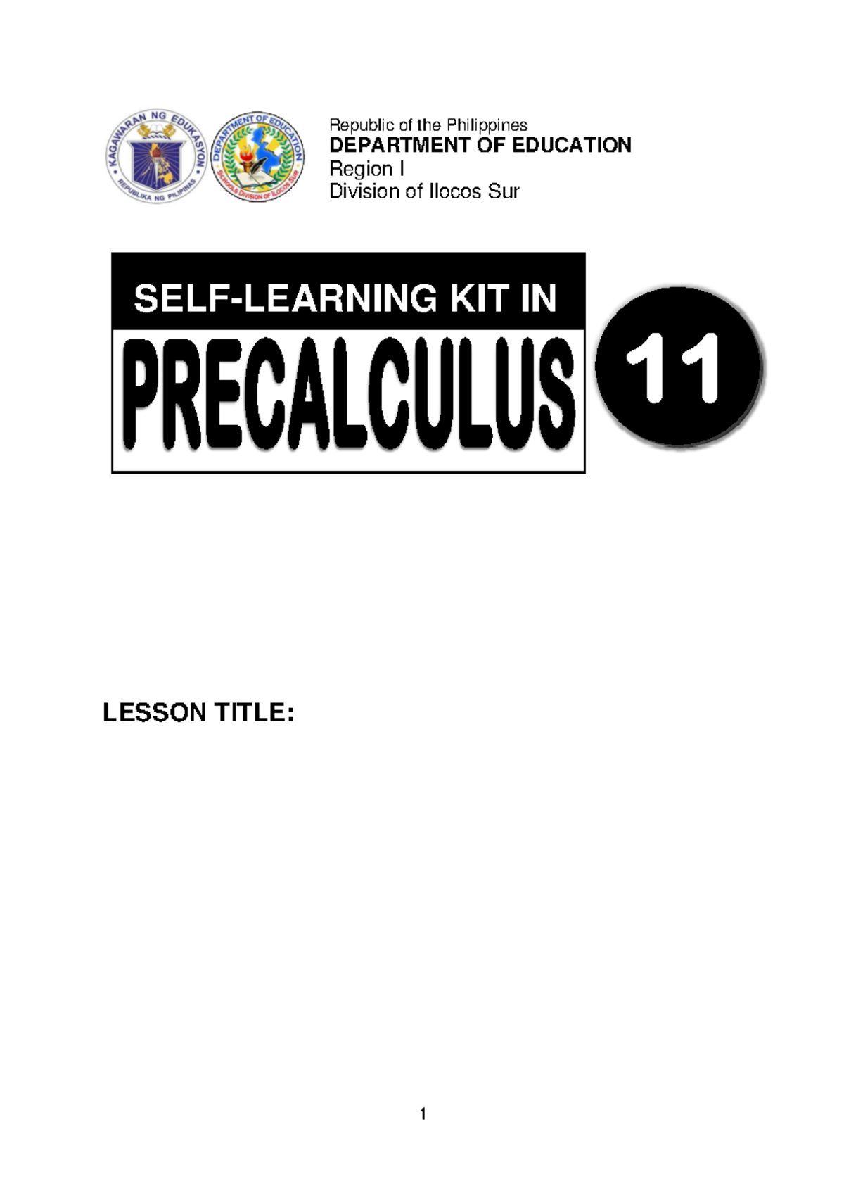 Pre Cal 2 - BSMATH - LESSON TITLE: SELF-LEARNING KIT IN Republic of the ...