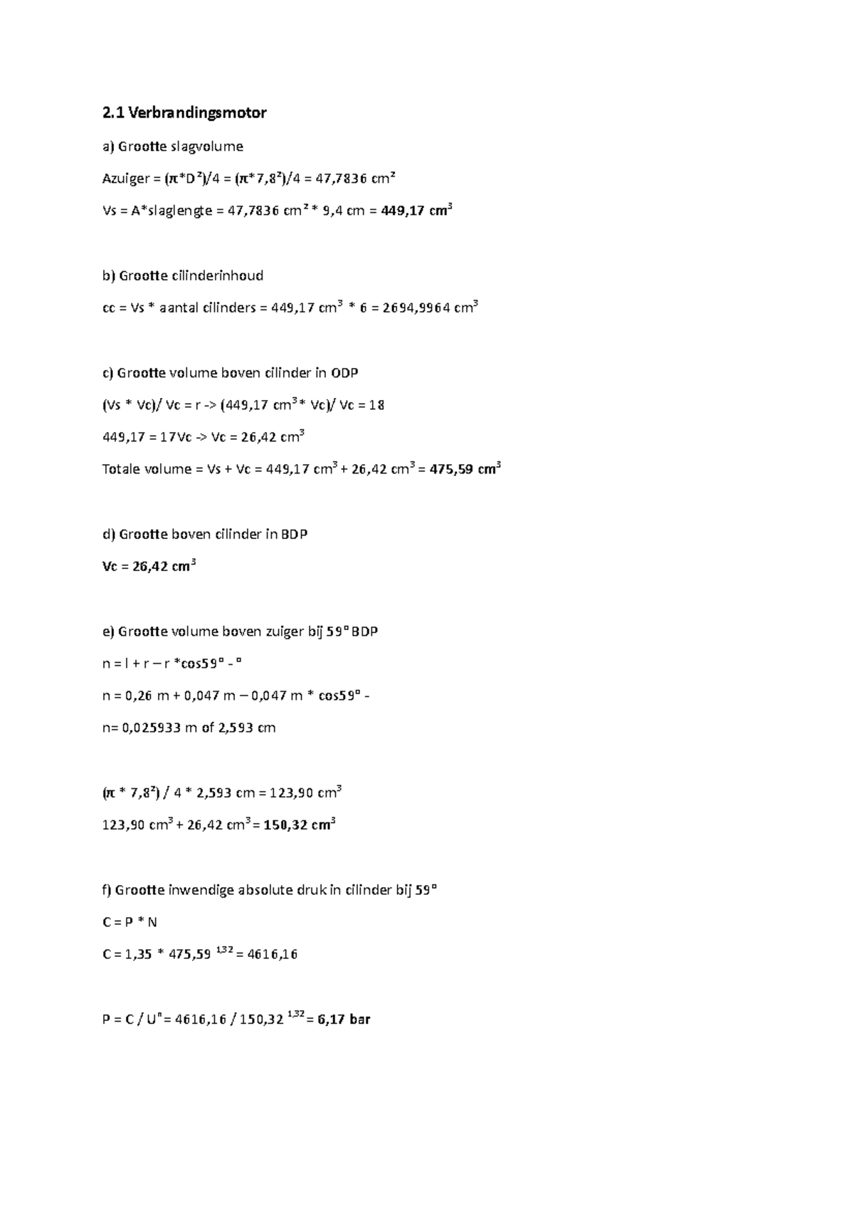 Wisk verslag - breb - 2 Verbrandingsmotor a) Grootte slagvolume Azuiger ...