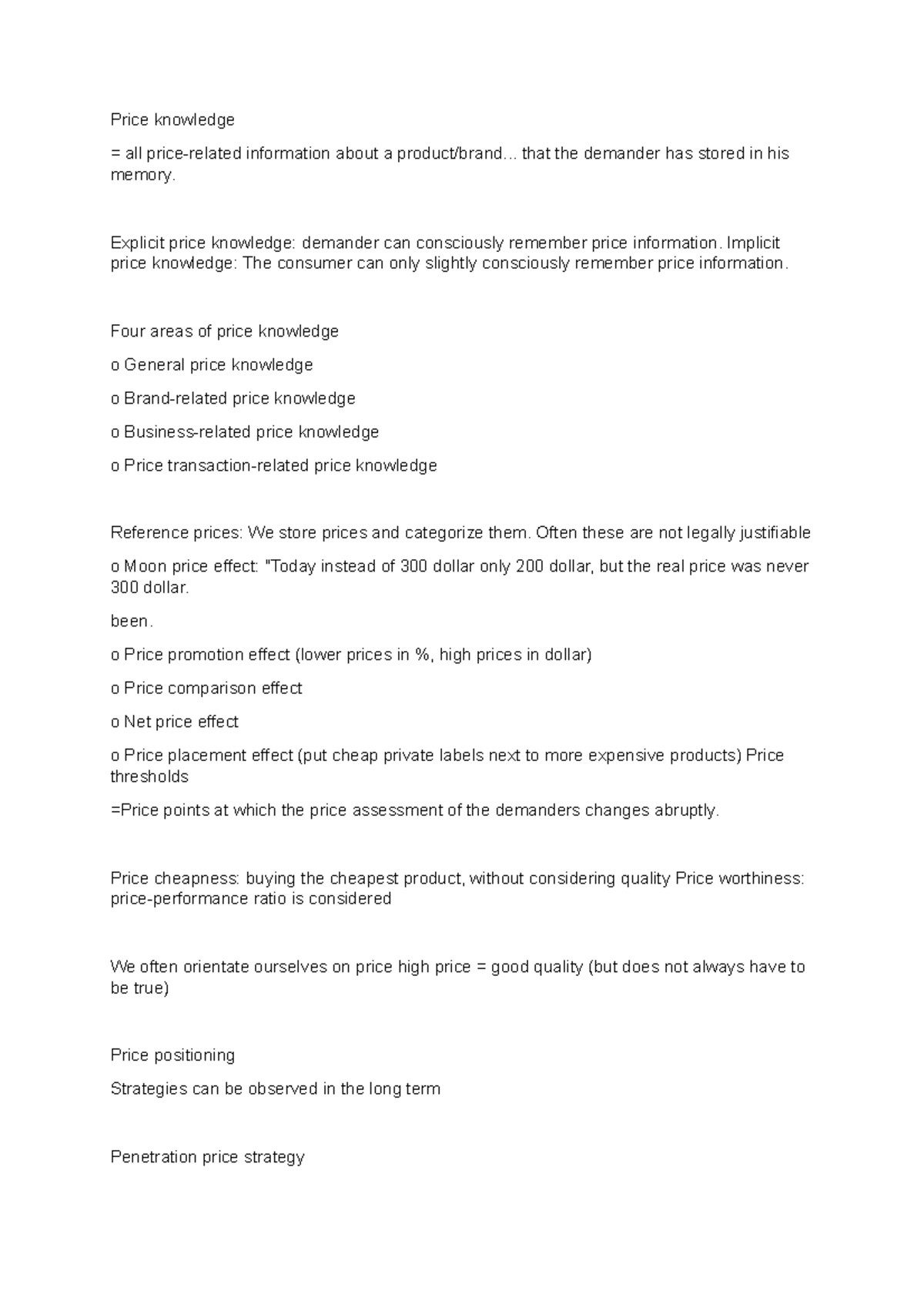 Price knowledge - Marketing Notes - Price knowledge = all price-related ...