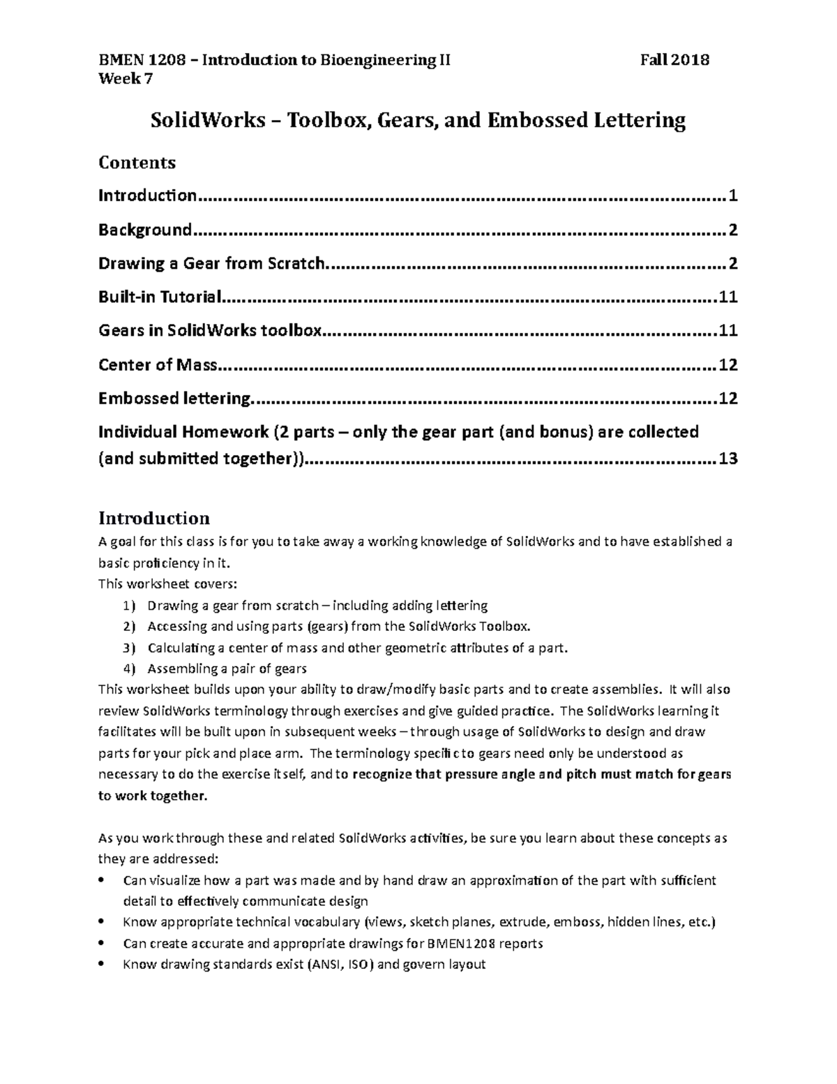 W07 WS SW and Gears V 3 - BMEN 1208 – Introduction to Bioengineering II Fall 2018 Week 7 ...