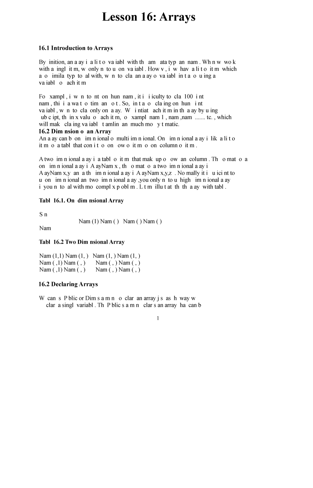 Arrays - cict - Lesson 16: Arrays 16 Introduction to Arrays By inition ...