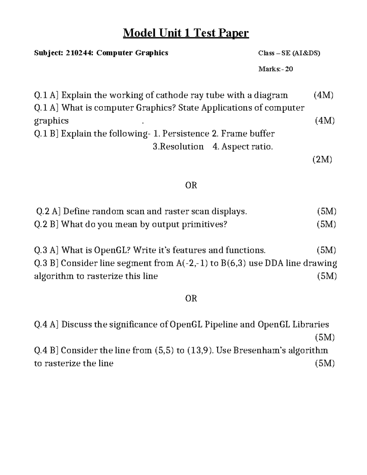 Model Unit Paper - Model Unit 1 Test Paper Subject: 21024 4: Computer ...