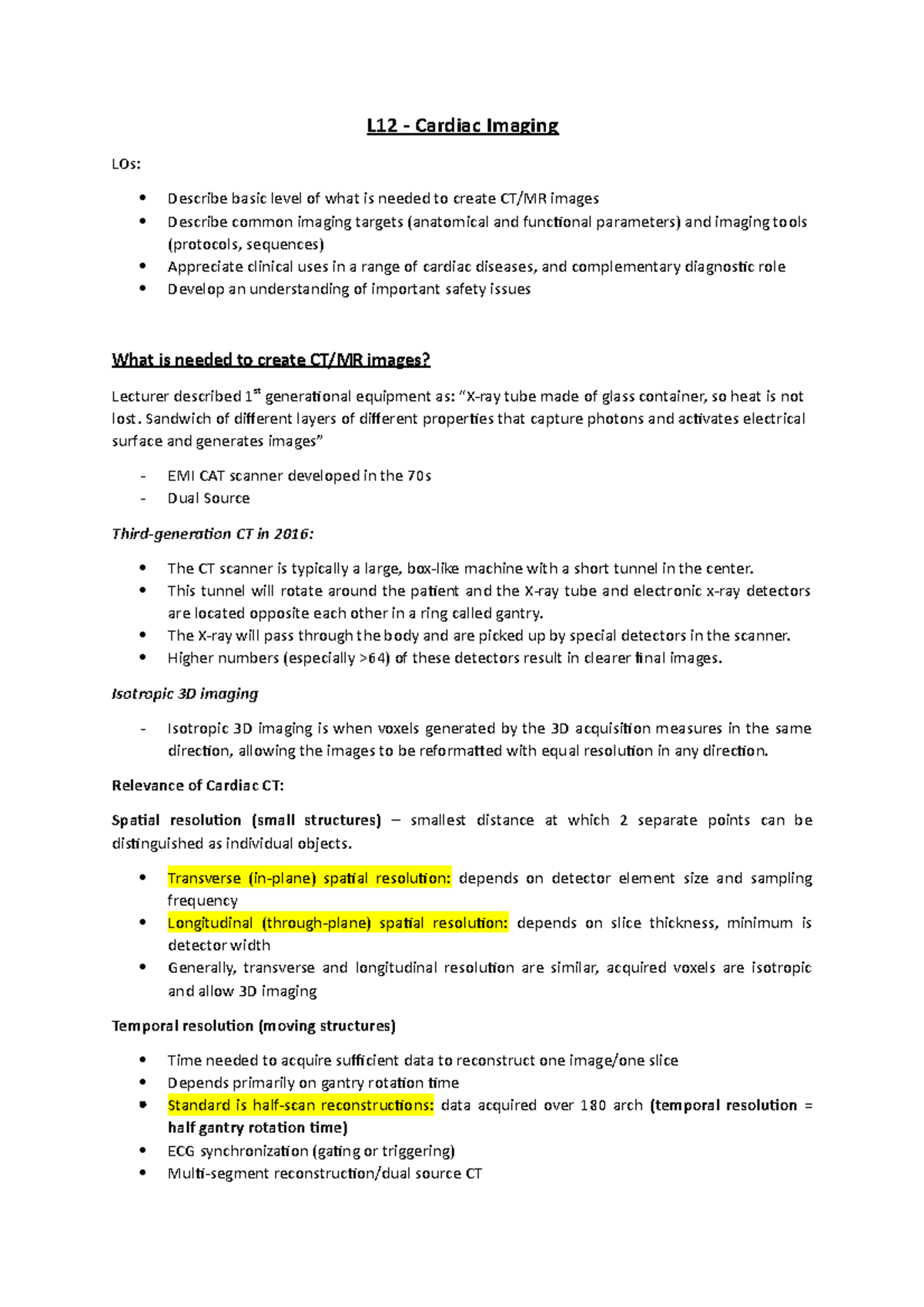 L12 - Cardiac Imaging - Lecture notes 12 - L12 - Cardiac Imaging LOs ...