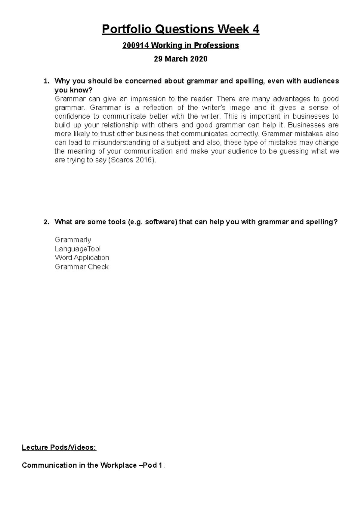 Week 4 Portfolio - week 4 activities - Portfolio Questions Week 4 ...