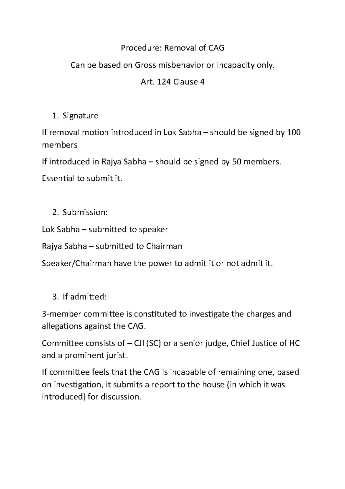 Removal of CAG - Procedure: Removal of CAG Can be based on Gross ...