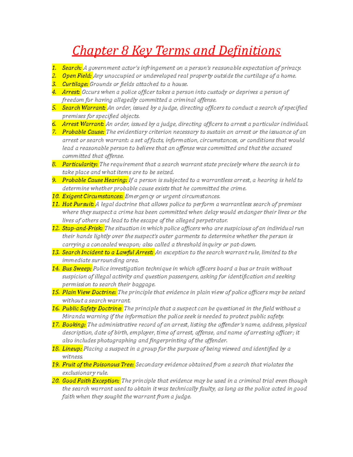 CJ Vocab Ch. 8 - Chapter 8 Key Terms and Definitions Search: A ...