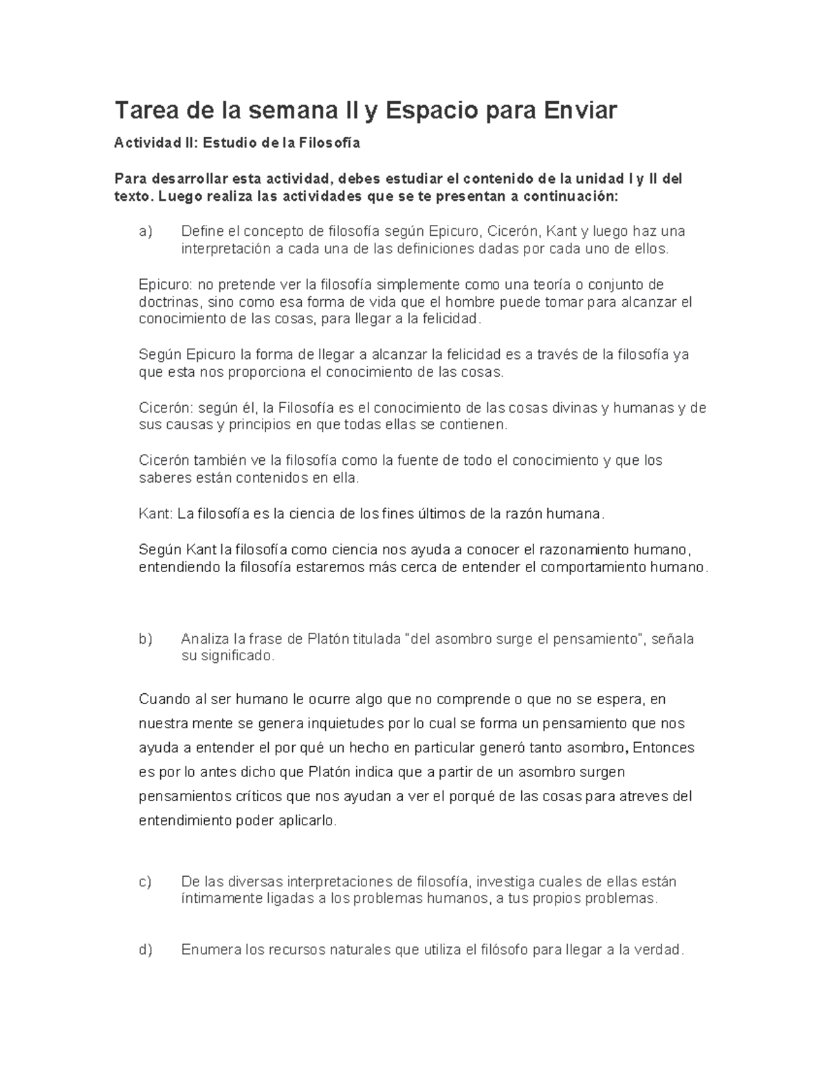 Tarea de la semana II filosofia - Tarea de la semana II y Espacio para ...