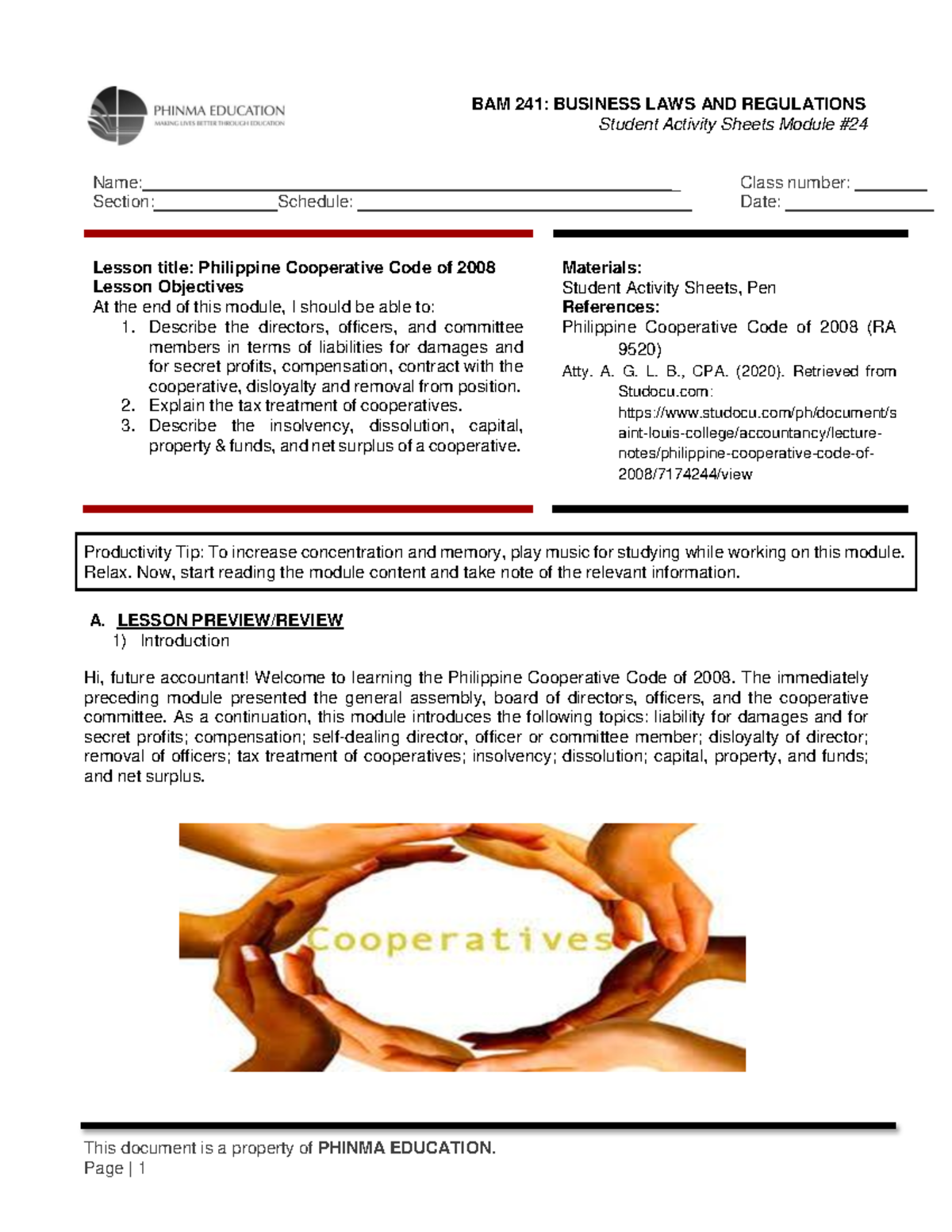 BAM 242 MODULE 24 - Student Activity Sheets Module # This document is a ...