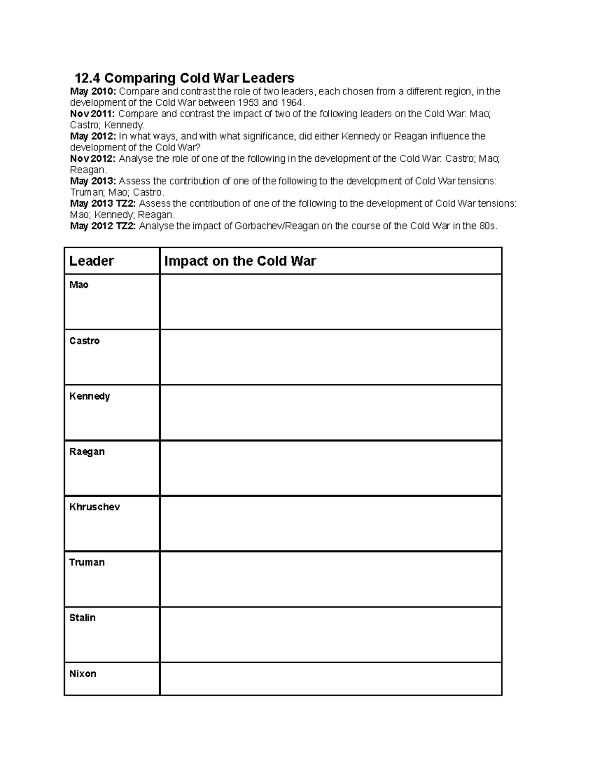 13. Course of the Cold War - 12 Comparing Cold War Leaders May 2010 ...