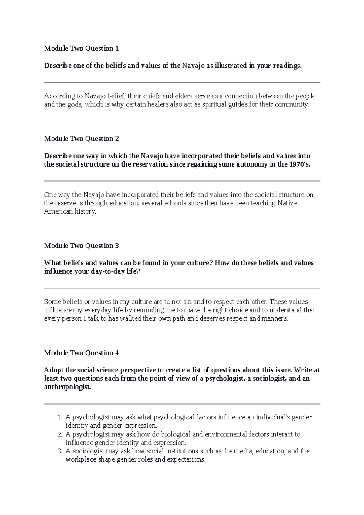 Module 2 Short Response submission - Module Two Question 1 Describe one ...