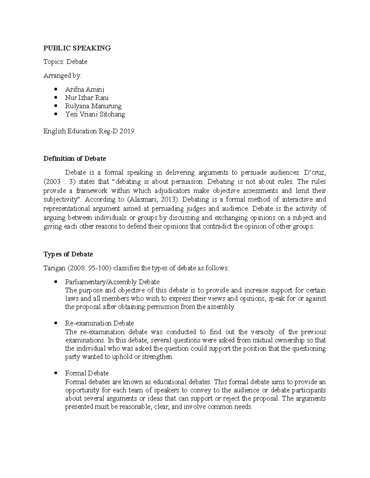 Public Speaking_Debate - PUBLIC SPEAKING Topics: Debate Arranged by ...