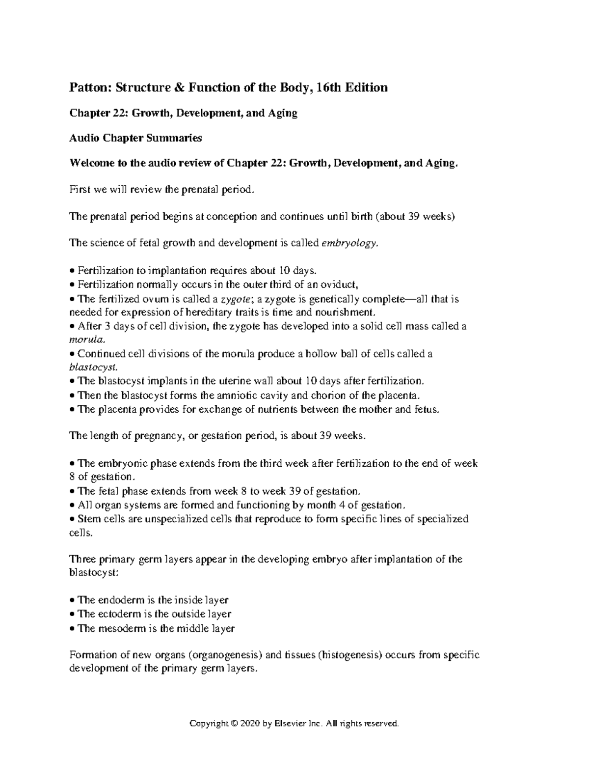 Chapter 22 summary - notes - Patton: Structure & Function of the Body ...