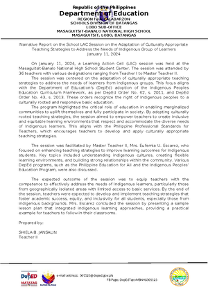 Narrative Report on the 3rd PTA Meeting-2nd Card giving - The ...