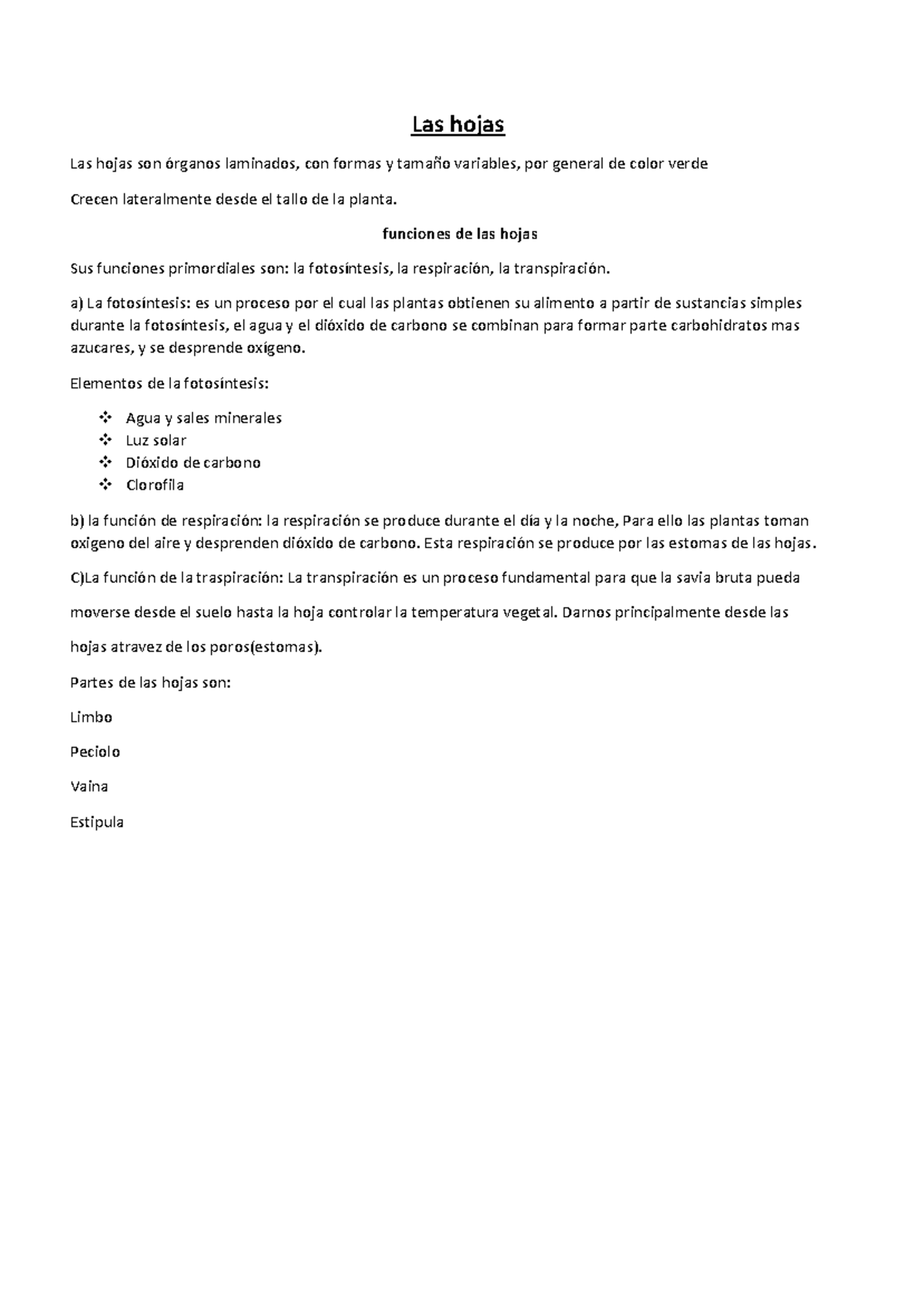 Thago nemos - fdxf - Las hojas Las hojas son órganos laminados, con ...