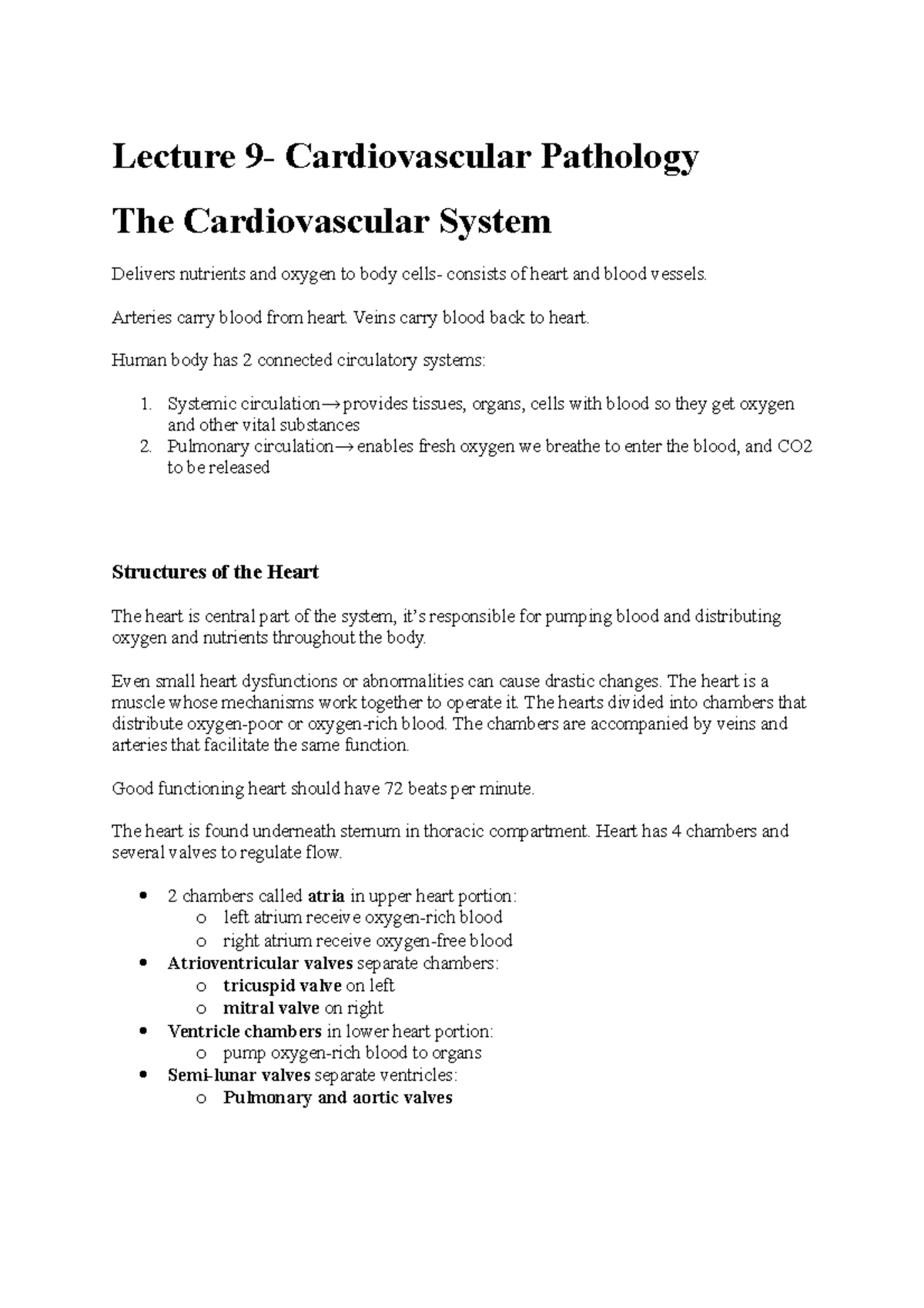 Lecture 9- cardiovascular pathology - Lecture 9- Cardiovascular ...