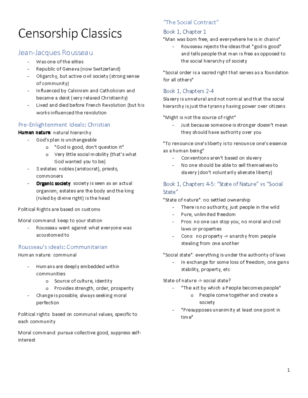 Final Exam Study Guide - Censorship Classics Jean-Jacques Rousseau Was ...