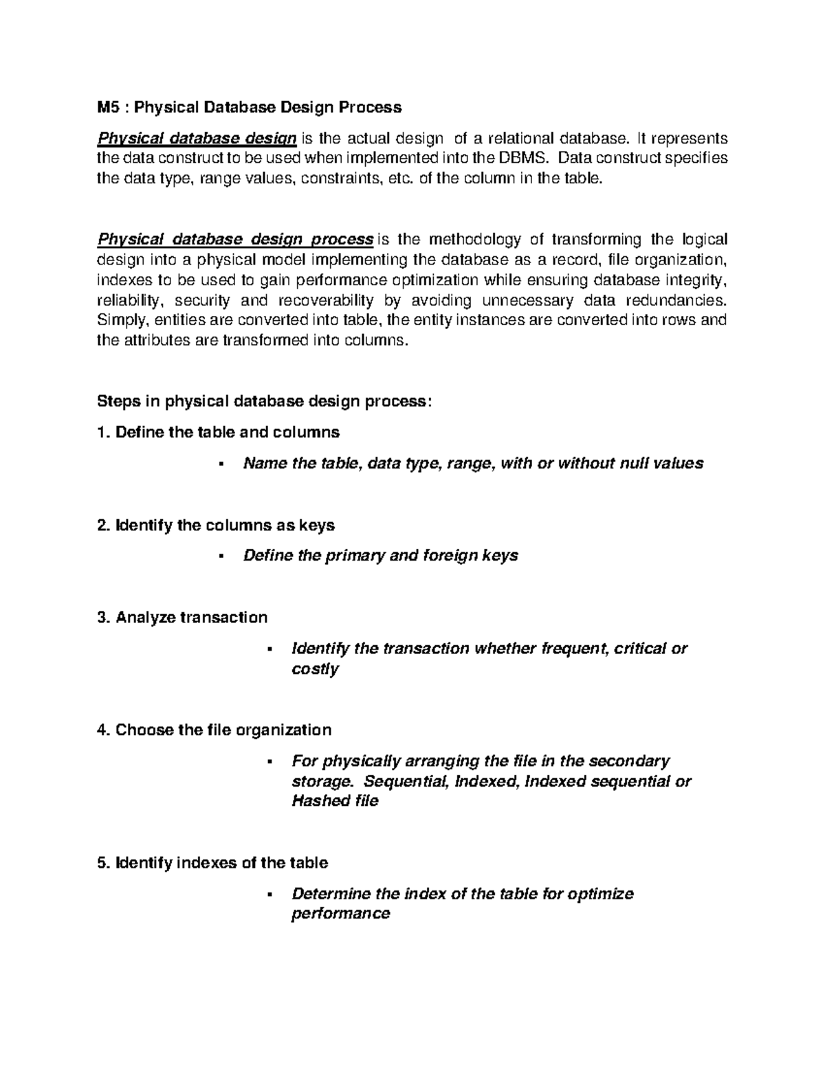 Physical Database Design Process - M5 : Physical Database Design ...