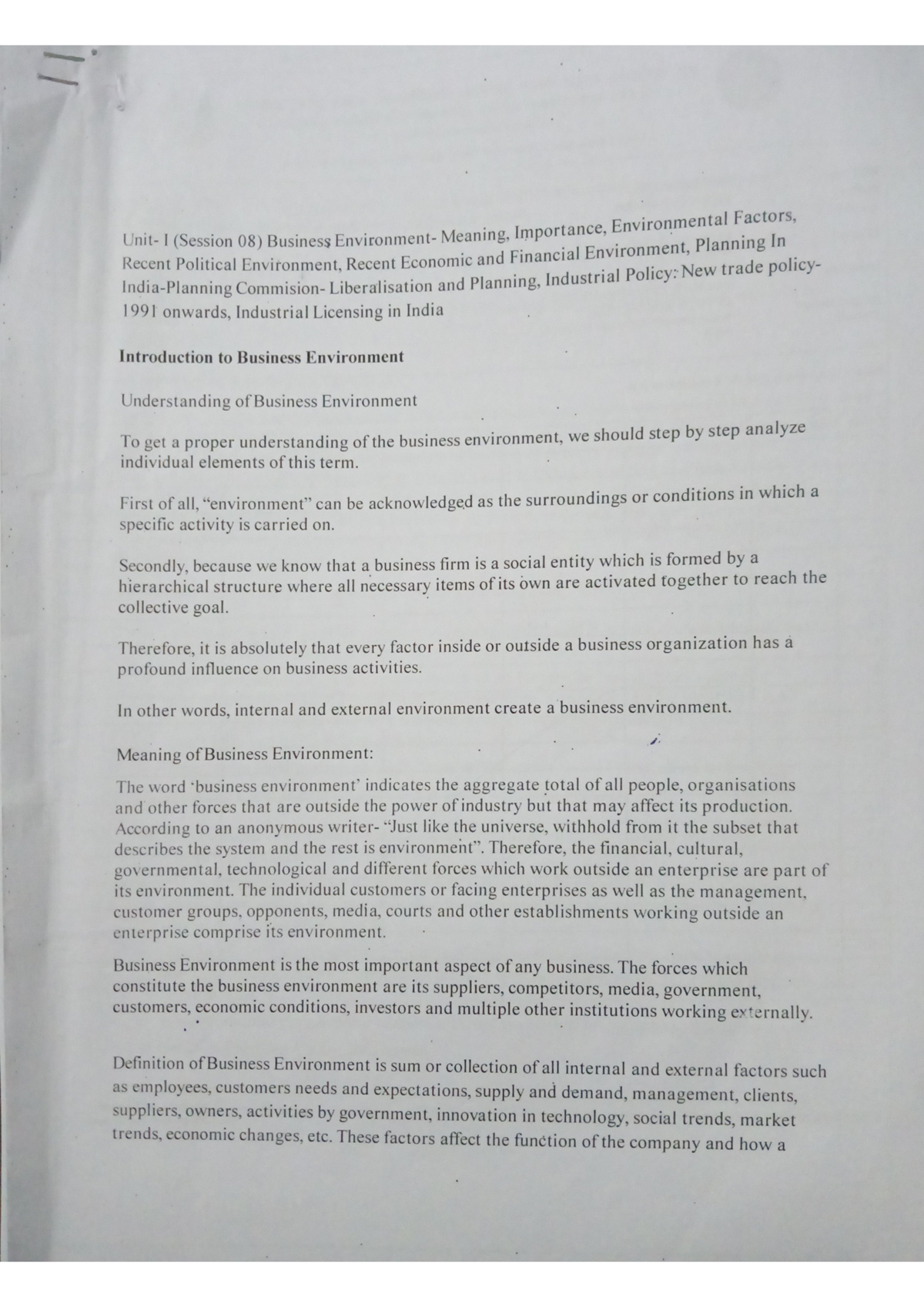 Business Environment unit 1 - Masters of Business Administration - Studocu