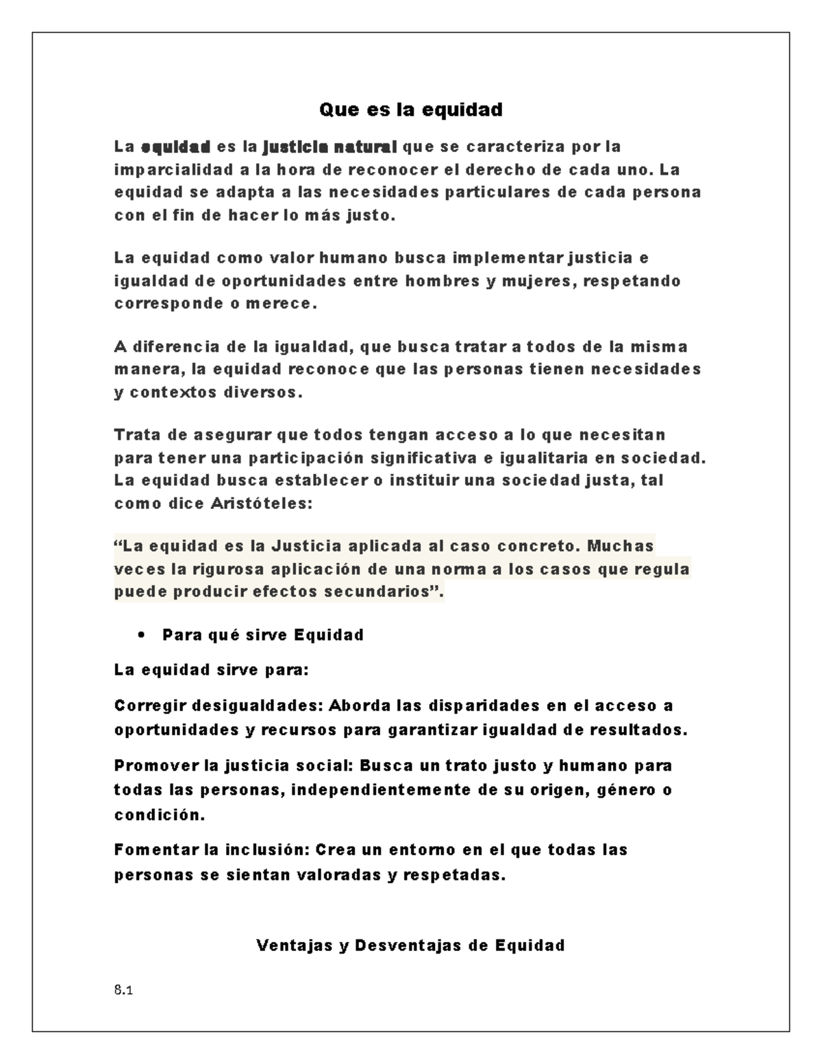 Que es la equidad - encargos en si - Que es la equidad La equidad es la ...