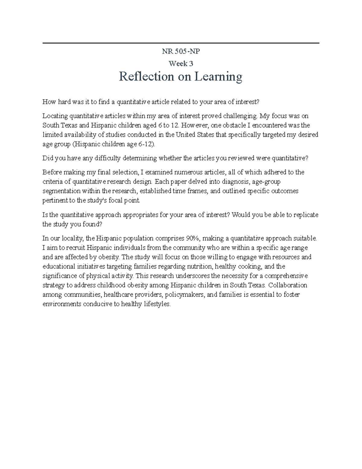 NR 505-Week 3 Reflection - My focus was on South Texas and Hispanic ...
