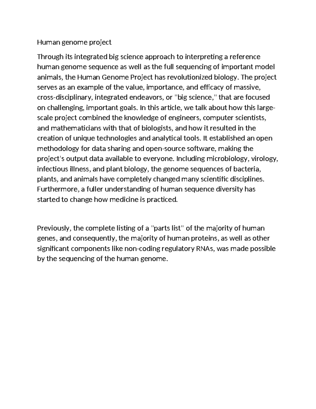 Human genome project - biotech - Human genome project Through its ...