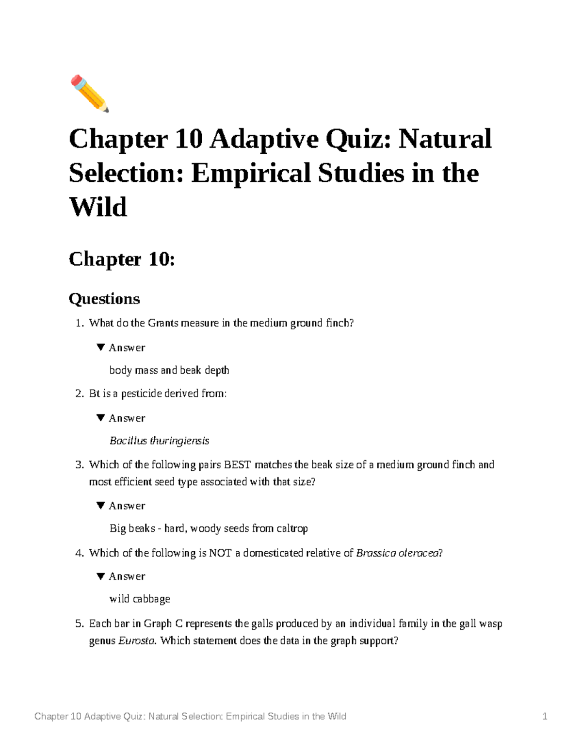 Chapter 10 Adaptive Quiz Natural Selection Empirical Studies in the ...
