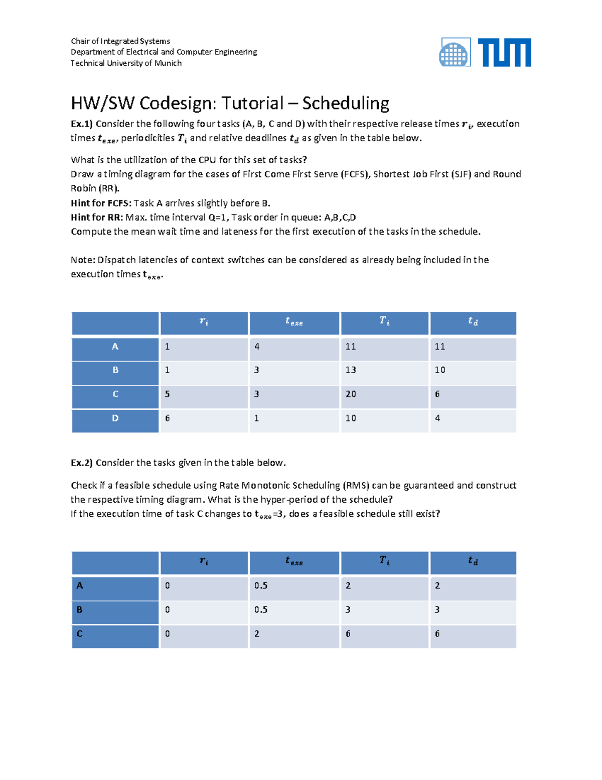 05 Tutorial Scheduling Questions - Chair of Integrated Systems ...