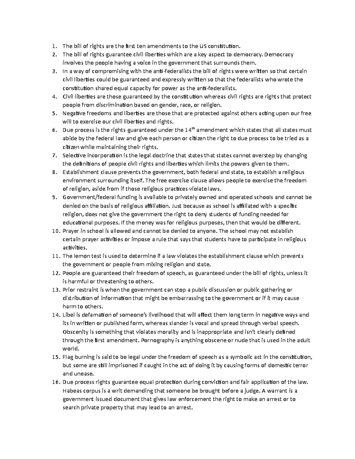Ch 4 civil liberties - govt assignment - The bill of rights are the ...