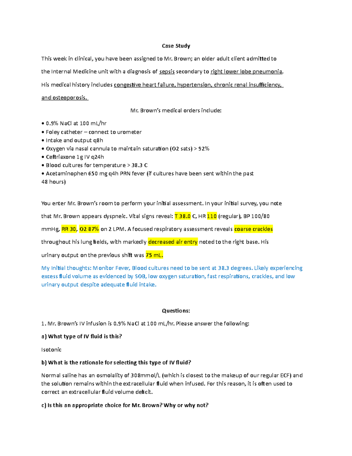 Lab Case Study - Case Study This week in clinical, you have been ...