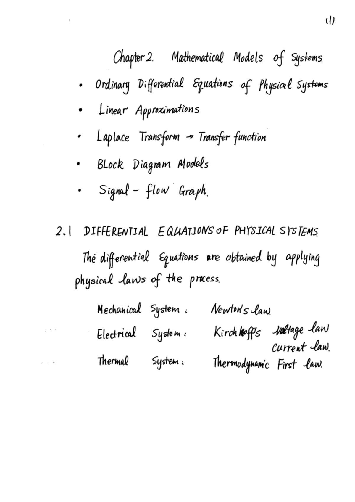 MECH 371 - [2.1 - 2.4] - (1) Chapter 2. Mathematical Models of Systems ...