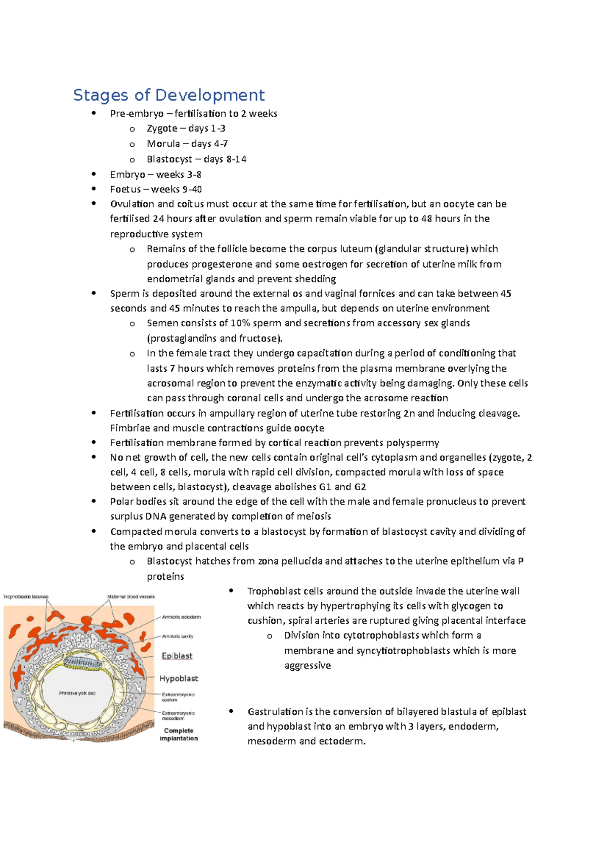 Cases 1-17 Cheat Sheet - Stages of Development Pre-embryo ...