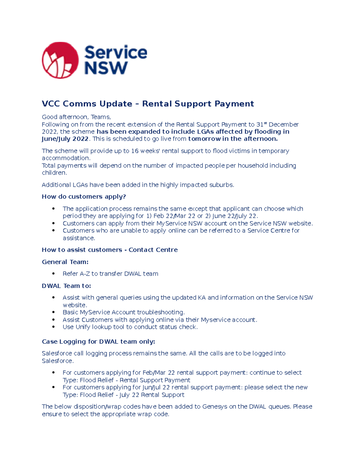 Rental Support Payment - VCC Comms June and July Floods - VCC Comms ...