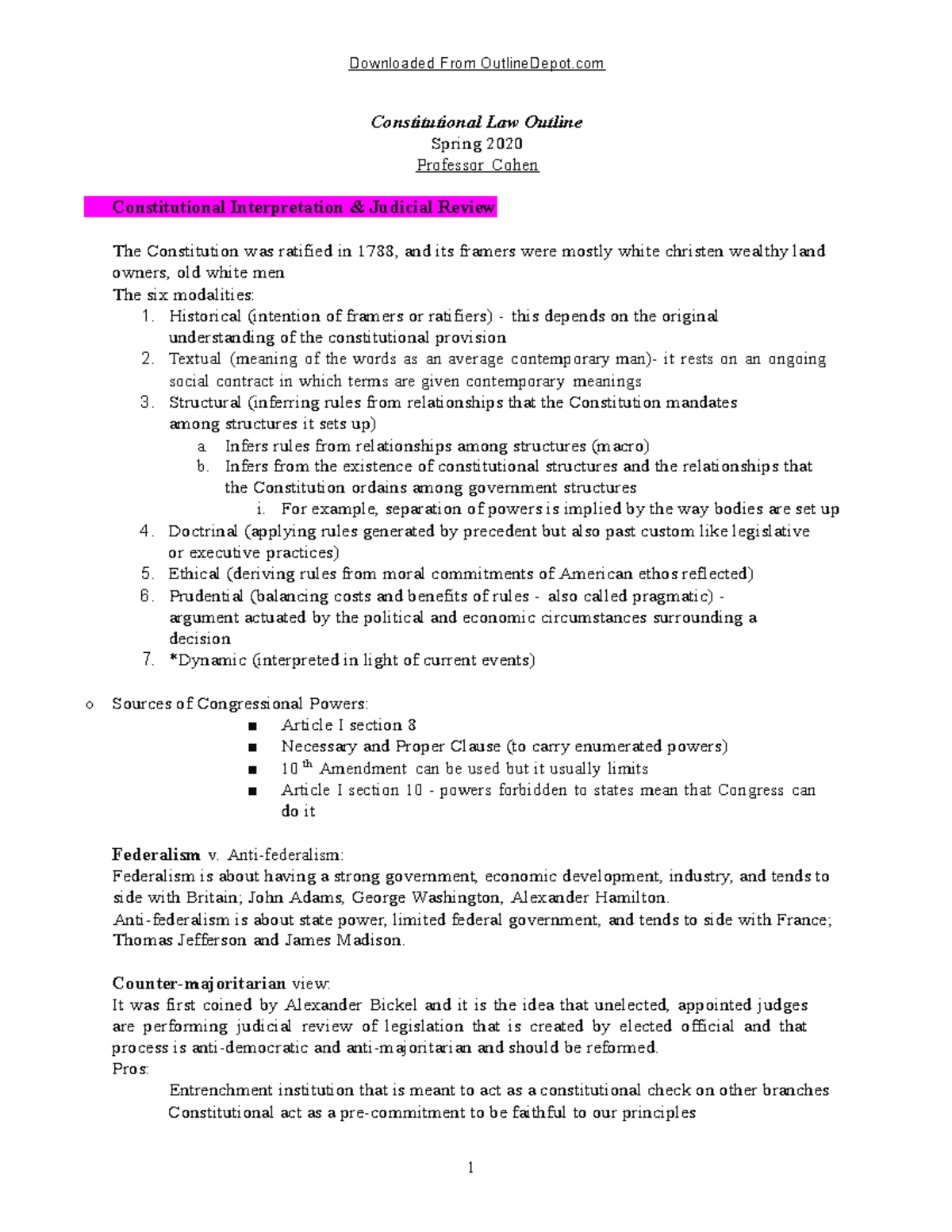 Con LAw Outline - Downloaded From OutlineDepot 1 Constitutional Law ...