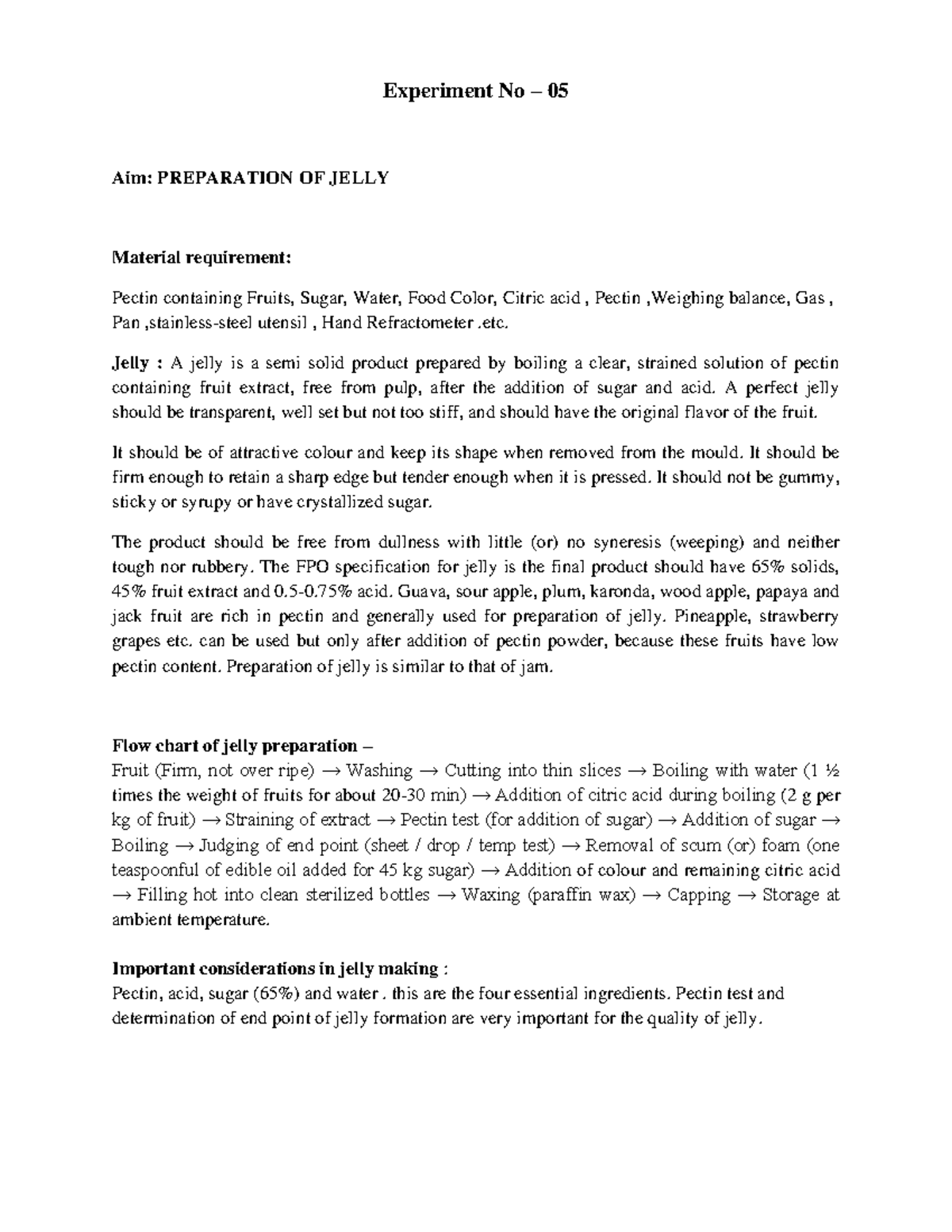 EXPT NO. 5 Preparation OF Jelly - Experiment No – 05 Aim: PREPARATION ...