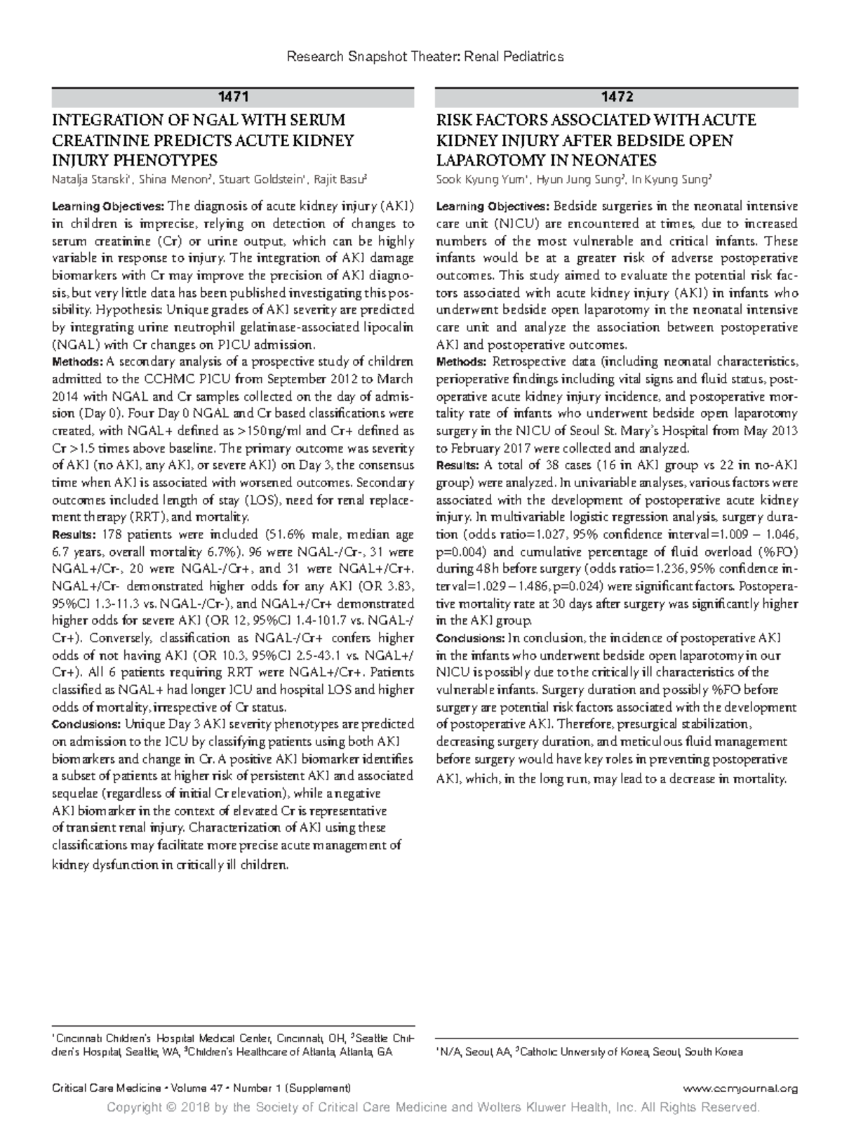 1472 RISK Factors Associated WITH Acute Kidney Injury After Bedside ...