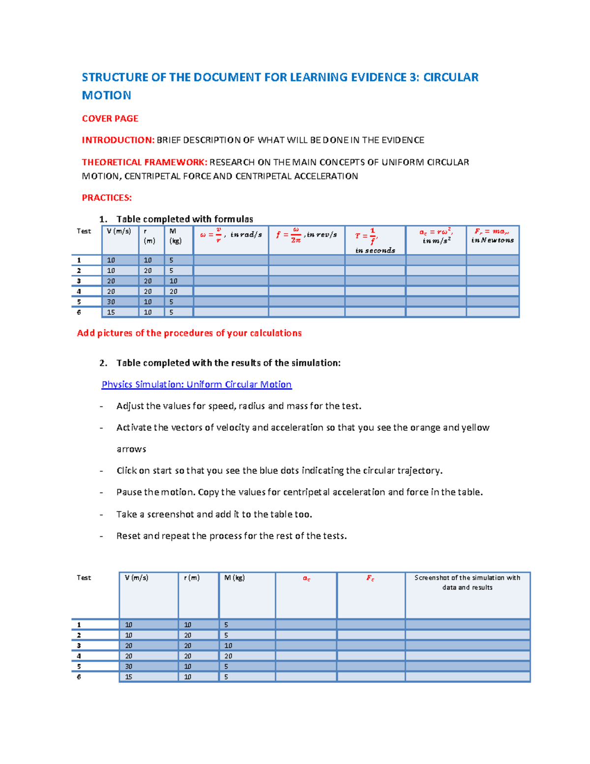 Learning Evidence 3 Example -LME (Circular Motion) - STRUCTURE OF THE ...