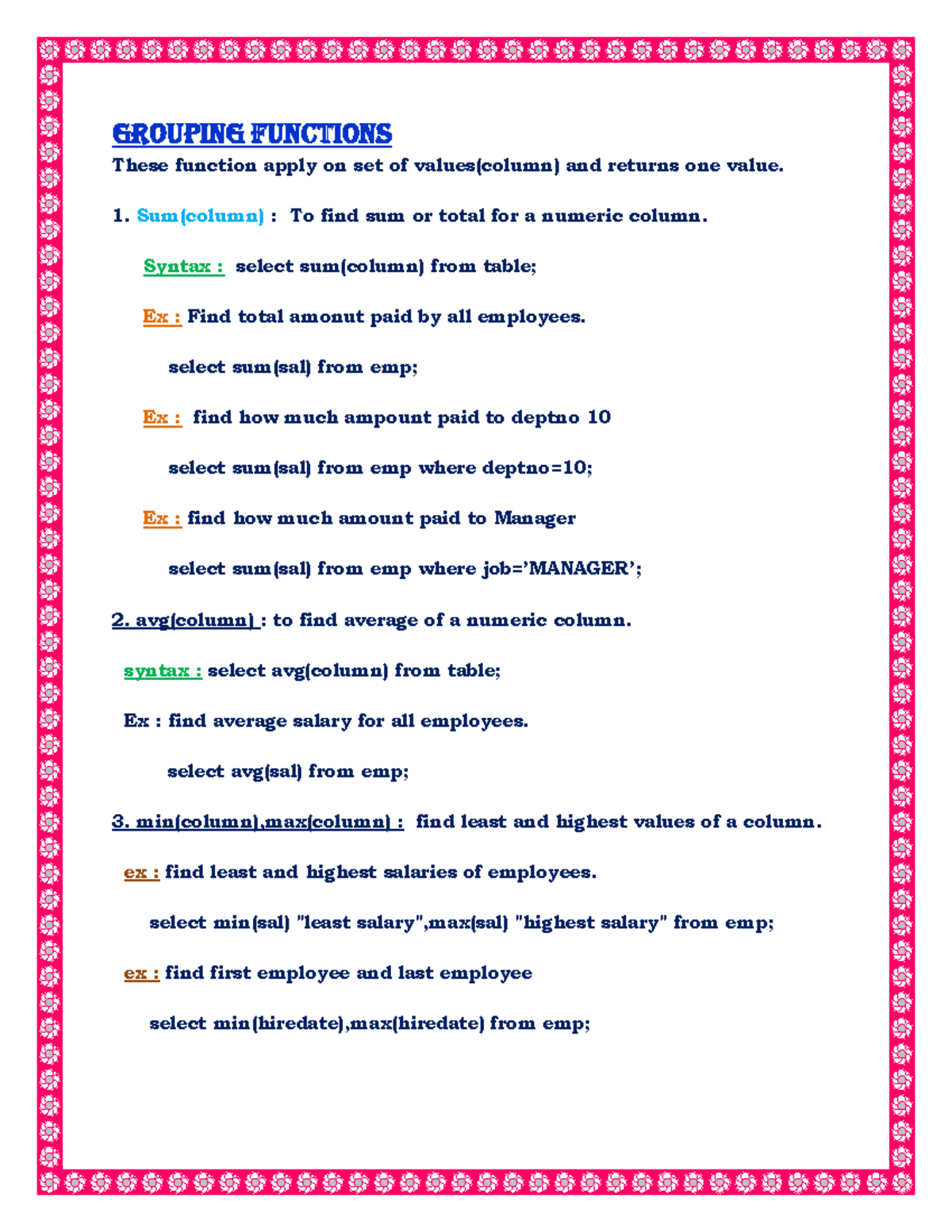 Grouping functions and Group Bu and Order By Queries - Grouping ...