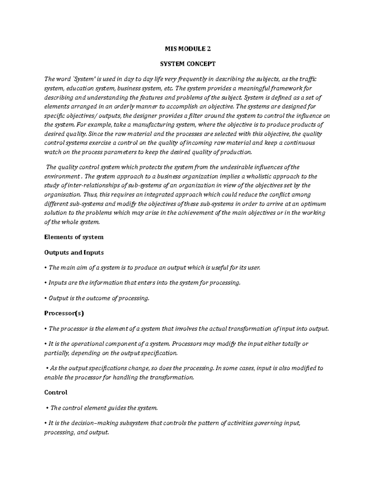 MIS Module 2 - management information system - MIS MODULE 2 SYSTEM ...