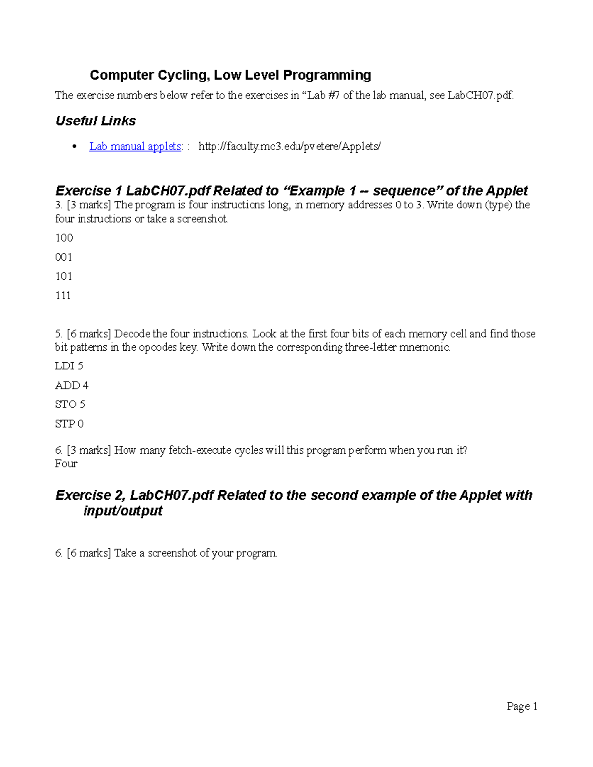Lab 3 worksheet computer cycling - Computer Cycling, Low Level ...